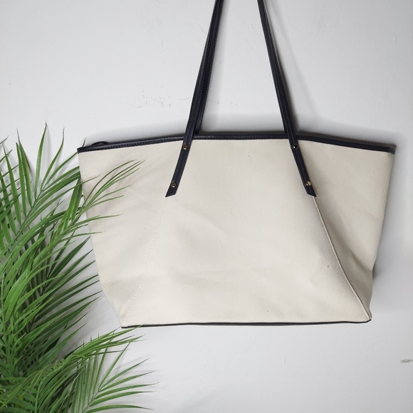 H&M | Bags | Canvas Tote Bag Faux Leather Handles | Poshmark
